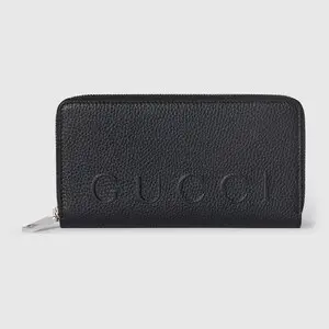 Gucci Zip Around Wallet With Logo Leather - Black