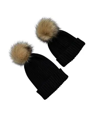 ACCOUCHEE Mom And Me Beanie Set Black