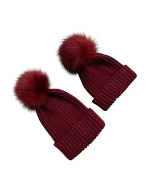 ACCOUCHEE Mom And Me Beanie Set - Burgundy