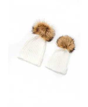 ACCOUCHEE Mom And Me Beanie Set - Ecru