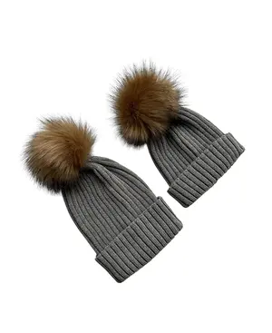 ACCOUCHEE Mom And Me Beanie Set Grey