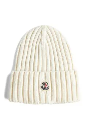 Moncler Logo Wool Beanie - White
