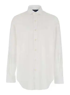 Ralph Lauren Custom Fit' Shirt With Pointed Collar And Tone On Tone Pony Embroidery On The Front In Cotton - White