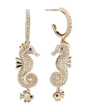 Baublebar Vela Pave Seahorse Charm Hoop Earrings - Gold