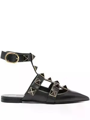 Valentino Garavani Roman Stud Pointed-toe Ballerina Flats - Black