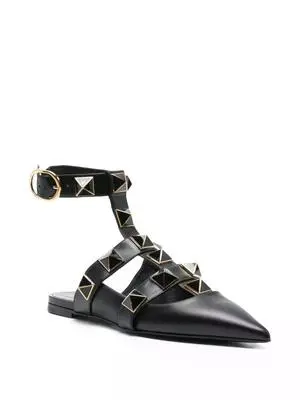 Valentino Garavani Roman Stud Pointed-toe Ballerina Flats - Black