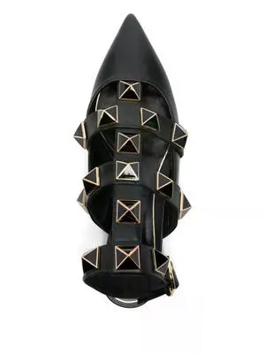 Valentino Garavani Roman Stud Pointed-toe Ballerina Flats - Black