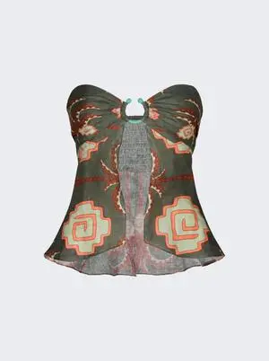 Johanna Ortiz Strapless Top With Palm Tree Print - Green