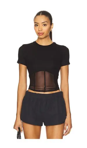 Michael Lauren Rib Mesh Corset Tee