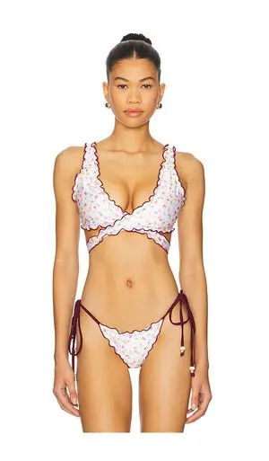 KULANI KINIS Lettuce Edge Wrap Bikini Top - Peachy Posie