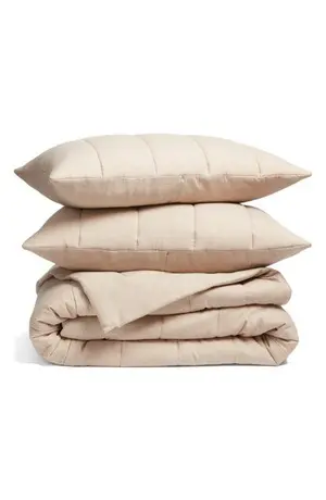 Nordstrom Organic Cotton Mélange Quilted Comforter & Shams Set - Tan Thread