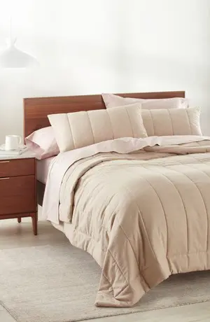 Nordstrom Organic Cotton Mélange Quilted Comforter & Shams Set - Tan Thread