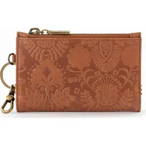 THE SAK Encino Leather Card Wallet - Tobacco Floral Emboss