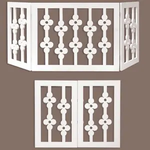 ETNA PRODUCTS Wooden Pet Gate White Floral, 3section Dog Gate
