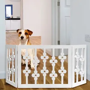 ETNA PRODUCTS Wooden Pet Gate White Floral, 3section Dog Gate