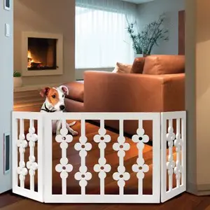 ETNA PRODUCTS Wooden Pet Gate White Floral, 3section Dog Gate