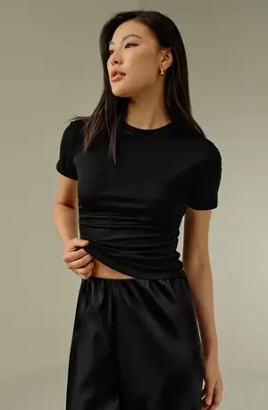 Lilysilk Silk Jersey Slim Fit Tee - Black