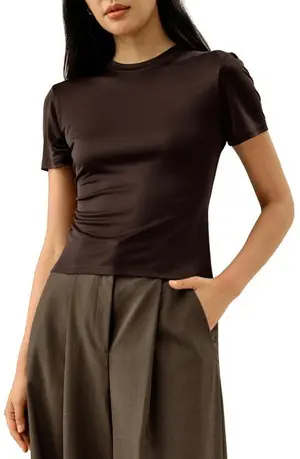 Lilysilk Silk Jersey Slim Fit Tee - Cocoa