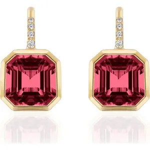 Goshwara Gossip Asscher-cut Stone & Diamond Drop Earrings - Deep Red