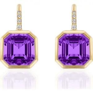 Goshwara Gossip Asscher-cut Stone & Diamond Drop Earrings - Purple