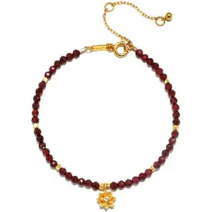 SATYA JEWELRY Garnet Lotus January Birthstone Bracelet - Red