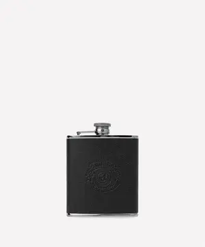 Ghurka Leather Wrapped Flask - Vintage Black Leather