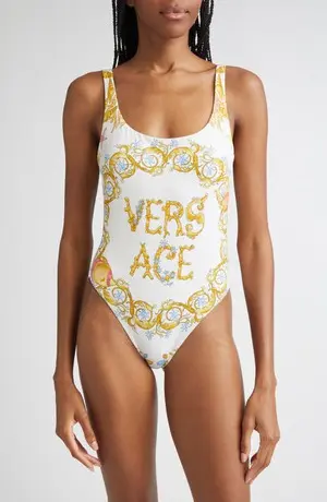 Versace Underwater Barocco One-Piece Swimsuit Eggshell Multicolor