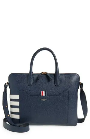 Thom Browne Slim 4-bar Leather Briefcase - Navy