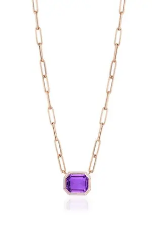 Goshwara Melange Emerald Cut Pendant Necklace - Amethyst/pink Opal