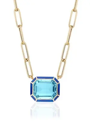 Goshwara Melange Emerald Cut Pendant Necklace - Blue Topaz/lapis