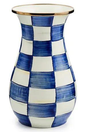 MACKENZIE-CHILDS Royal Check Enameled Steel Tall Vase - Blue/ White