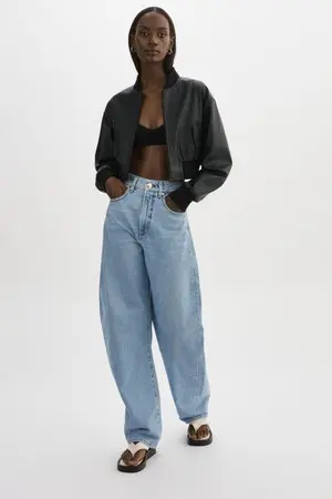 LAMARQUE Evelin Cropped Faux Leather Bomber Jacket - Black