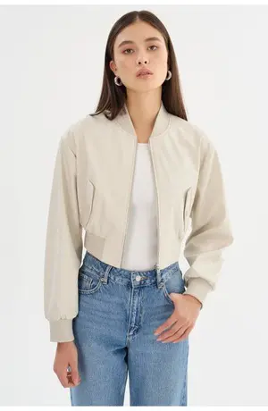 Women's Faux Leather Knit Sleeve Jackets