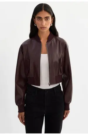 LAMARQUE LAMARQUE Evelin Cropped Faux Leather Bomber Jacket Vamp
