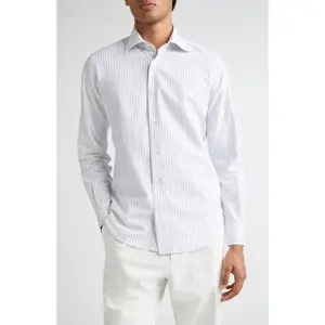 Eleventy Stripe Brushed Oxford Button-up Shirt