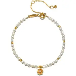 SATYA JEWELRY Pearl Lotus June Birthstone Bracelet - White