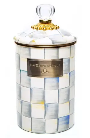 MACKENZIE-CHILDS Sterling Check Enameled Steel Canister - Grey/white