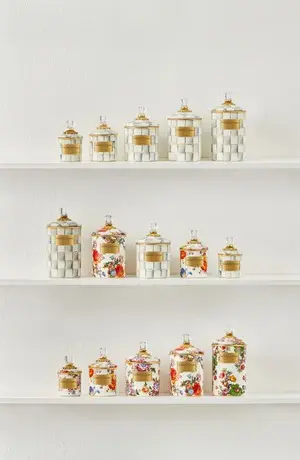 MACKENZIE-CHILDS Sterling Check Enameled Steel Canister - Grey/white