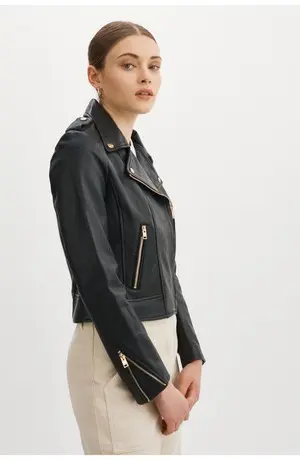 LAMARQUE Donna Leather Biker Jacket - Black