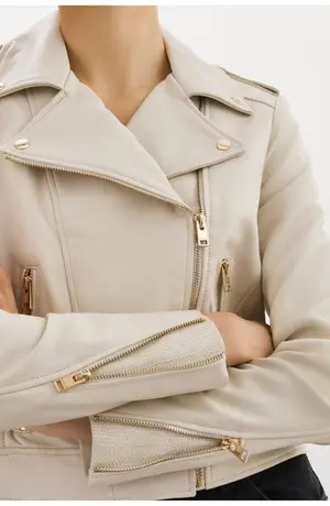 LAMARQUE Donna Leather Biker Jacket - Bone