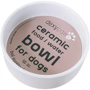 DEXYPAWS Ceramic Dog Bowl 50oz Pet Feeding Dish - White