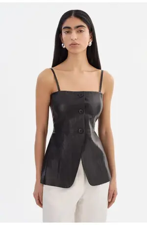LAMARQUE Milana Leather Bustier Top - Black