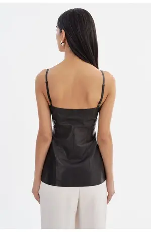 LAMARQUE Milana Leather Bustier Top - Black
