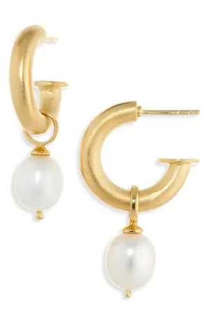 DEAN DAVIDSON Siena Baroque Freshwater Pearl Drop Hoop Earrings - Pearl/ Gold