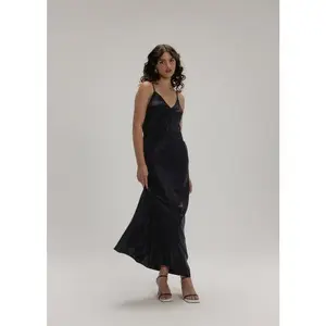 ALAS 100 Silk Slip Maxi Dress - Black
