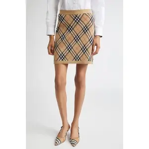 Burberry Check Wool Blend Sweater Skirt - Sand Ip Check