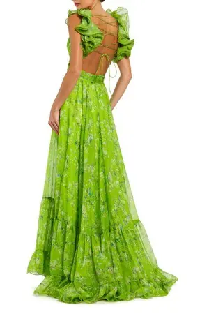 Mac Duggal Tiered Floral Chiffon Gown - Sage Multi