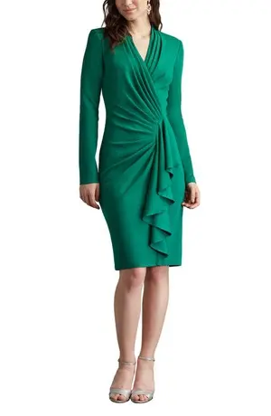 Tadashi Shoji Ruffle Side Drape Long Sleeve Cocktail Dress - Emerald
