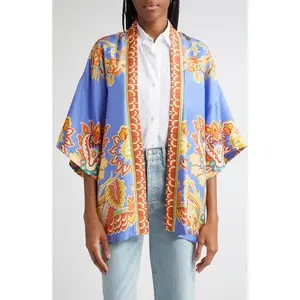 Etro Paisley Print Open Front Silk Twill Jacket - Printed Azure Base