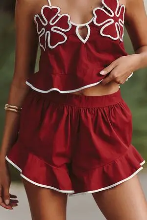 CELANDINE Floral Graphic Relaxed Shorts - Cabernet